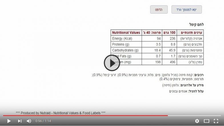 סרטוני הדרכה ושאלות נפוצות | תוכנה לתוויות מזון 2021 - Nutraid